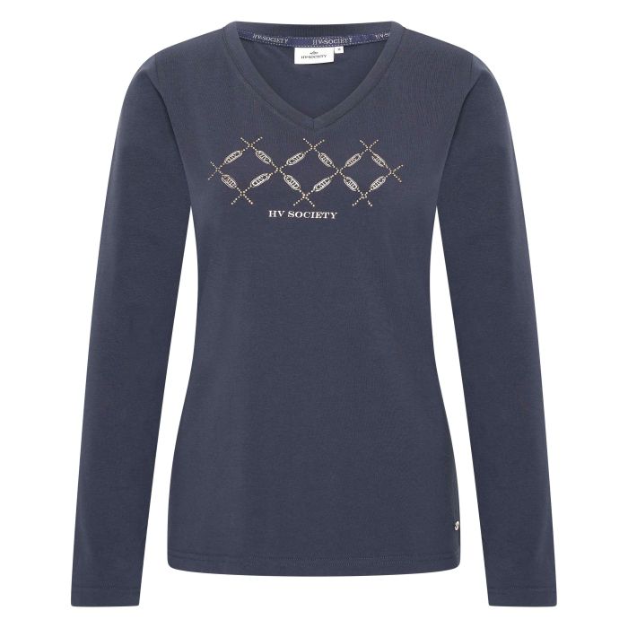 "\"Shop the HV Society V-Neck Top with Rhinestone Artwork and Metal ...